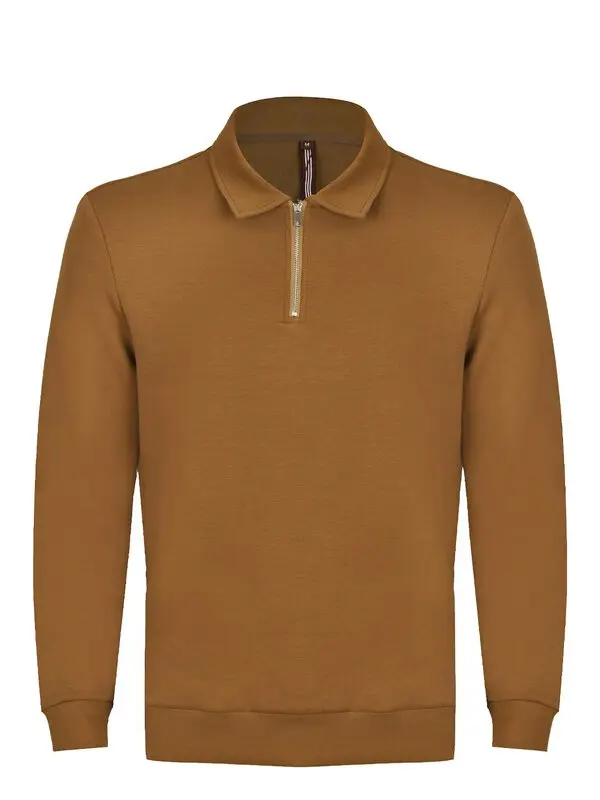 DAVID WEJ Enzo Cotton Zip Polo Coffee - Brown