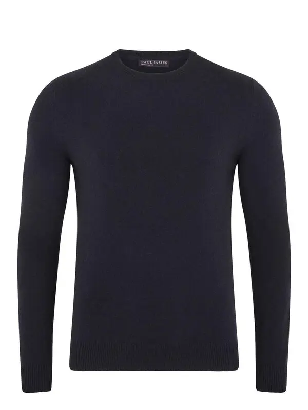 PAUL JAMES KNITWEAR Lightweight Merino Cashmere Marius Crew Neck Jumper Submarine Navy - Blue