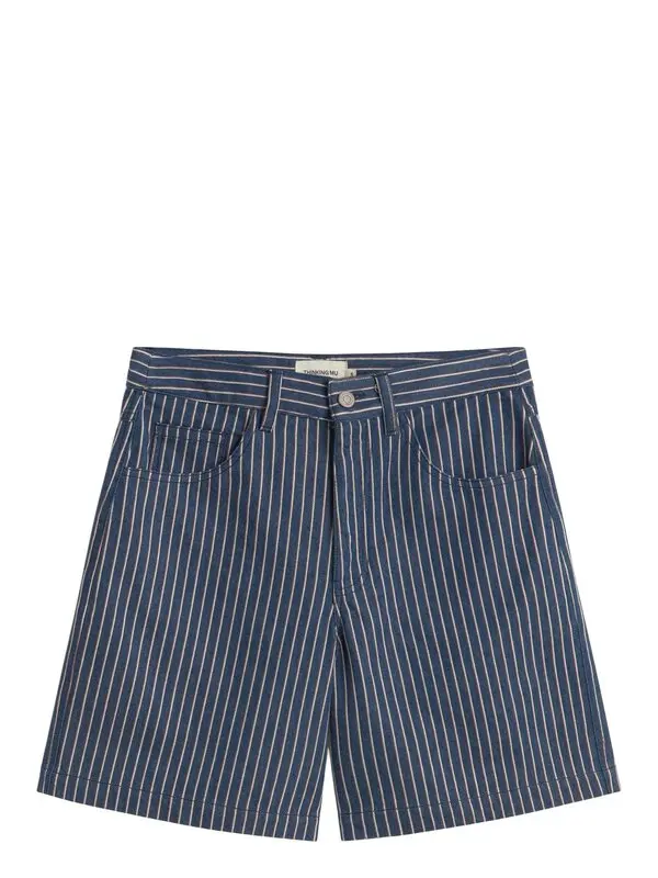 THINKING MU Shorts Stripes Natural Dye Railway Luisa - Blue
