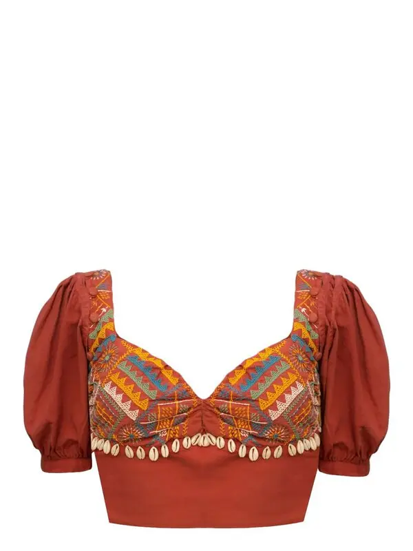 TEGA COLLECTIVE Alankara Balloon Sleeve Crop Top - Red