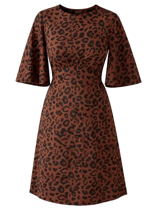 GIRL IN MIND Britney Animal Angel Sleeve Mini Dress - Brown