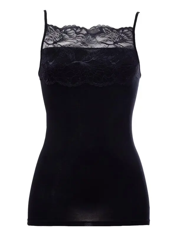 AROMATIQUE Cotton & Lace Camisole – Obsidian Grace - Black
