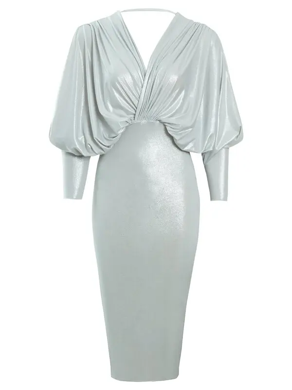 SARVIN Batwing Sleeve Midi Dress - Silver