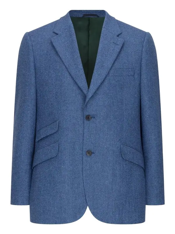 TRIONA Light Herringbone James Classic Gents Tweed Jacket - Blue