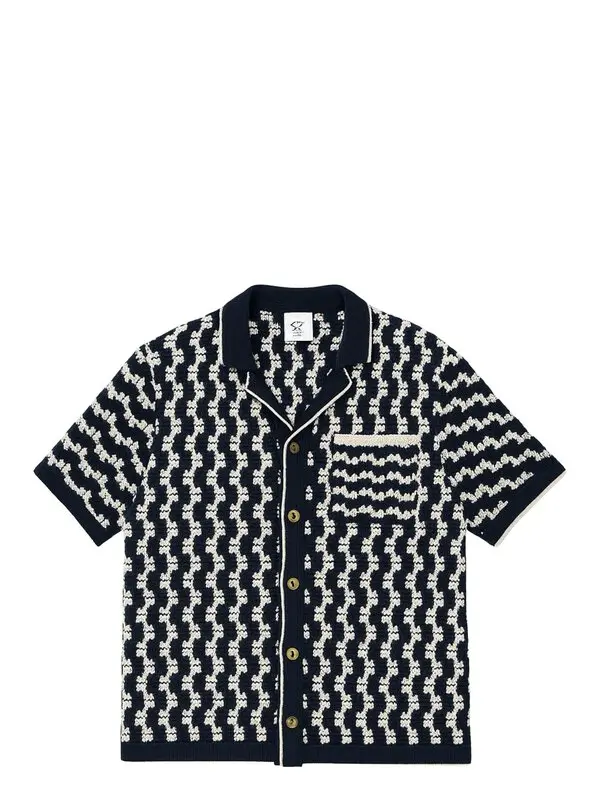 LIVE KOLIBRI Blue / White Crochet Button-up Shirt - Blue/white