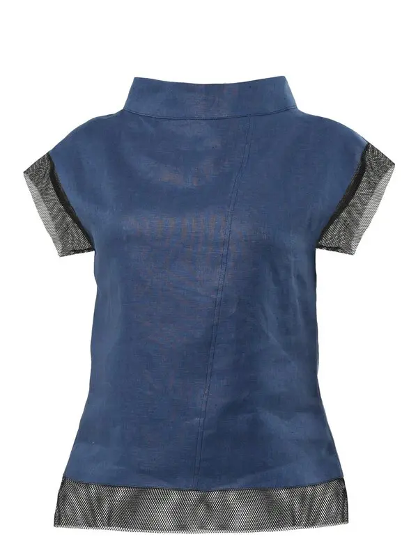 METAMORPHOZA Turtleneck Linen Top - Blue