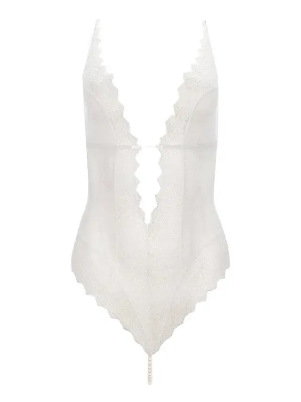 BRACLI Ivory Lace Bodysuit With Plumeti Detail - White