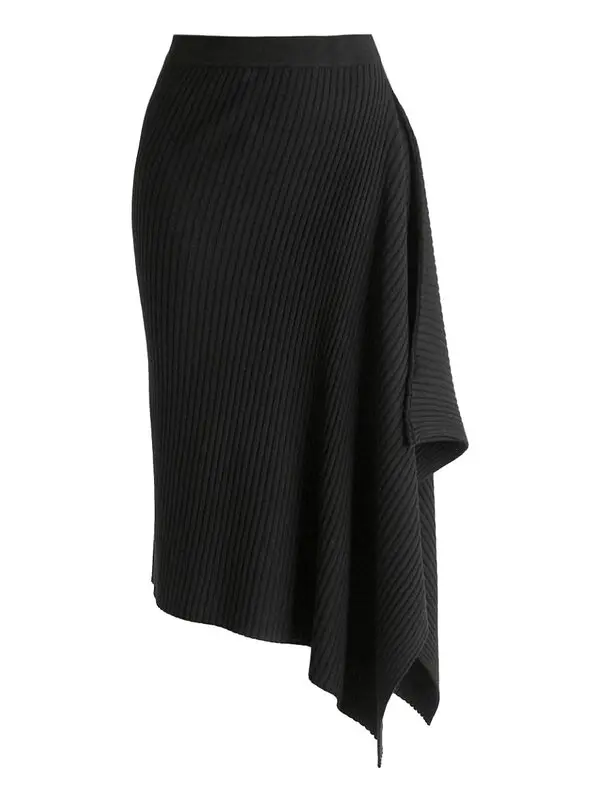 PAISIE Draped Knitted Skirt - Black