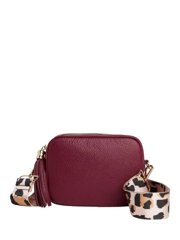 BETSY & FLOSS Verona Crossbody Burgundy Tassel Bag With Light Leopard Strap - Red