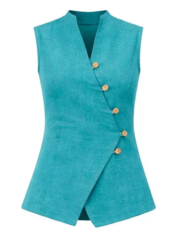 LUMINA ELIGMA The Isla Linen Vest Ensemble Teal - Blue