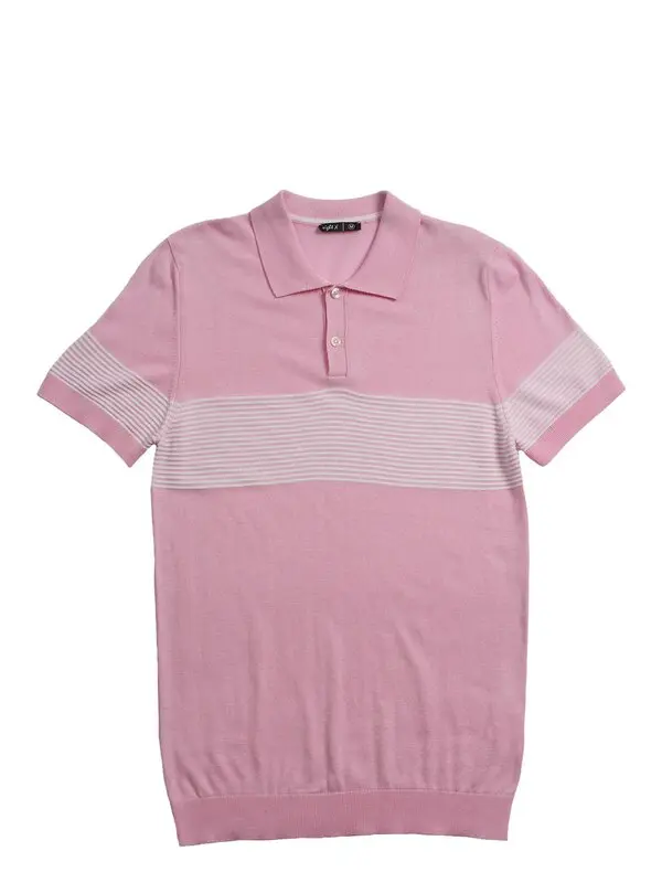 EIGHT X Striped Chest Knit Polo - Pink