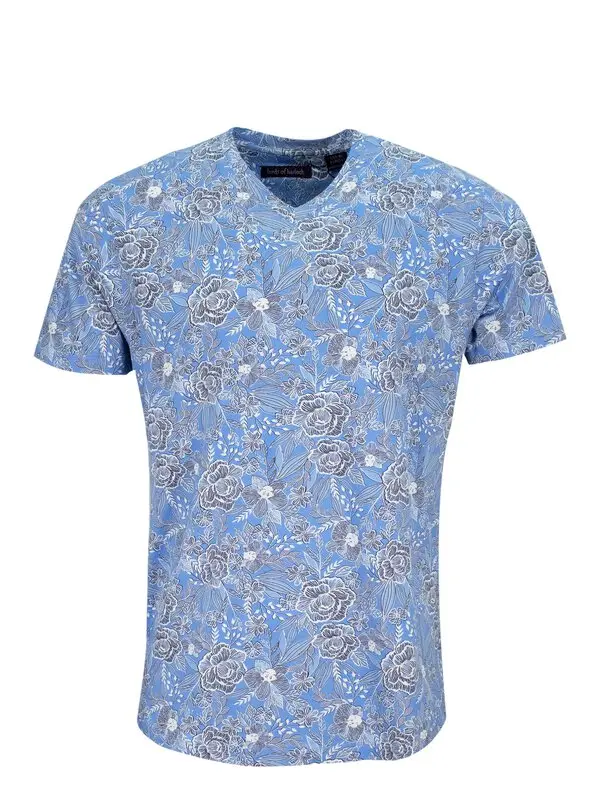 LORDS OF HARLECH Maze Handcut Floral V-neck Tee - Blue