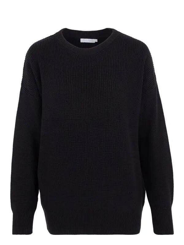 PAUL JAMES KNITWEAR Cotton Tiffany Ribbed Crew Neck Jumper - Black