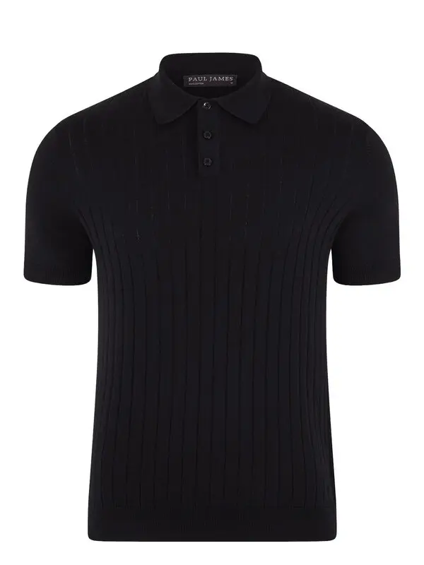 PAUL JAMES KNITWEAR Ultra Fine Cotton Miless Selection Knit Polo Shirt - Black