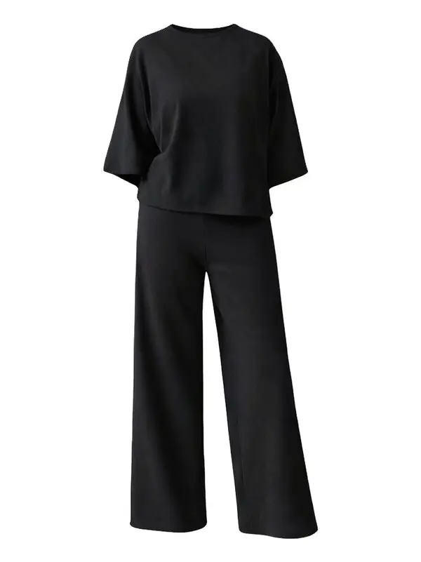 NOLA Loungewear Set: Wrap Top And Wide-leg Trousers - Black