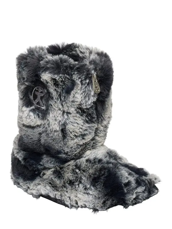 BEDROOM ATHLETICS Cole Short Luxury Faux Fur Slipper Boot Wolf - Black