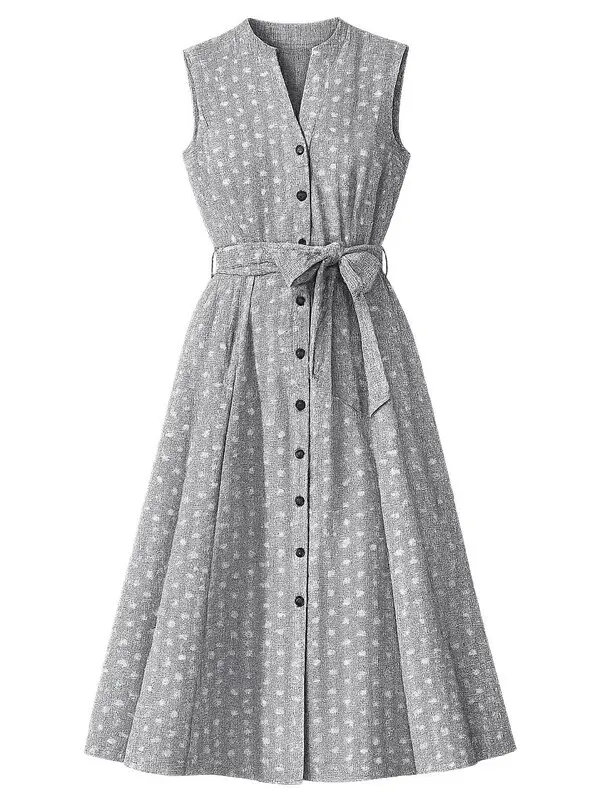YUMI Broderie Anglaise Embroidered Sleeveless Shirt Dress - Black