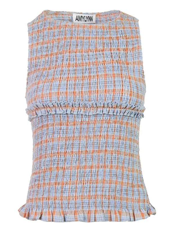 AMY LYNN Mona Smocked Top In & Orange Check - Blue