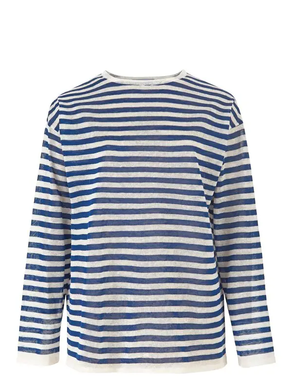 SALANIDA Tanto 100% Linen Long Sleeve Top Navy - Blue