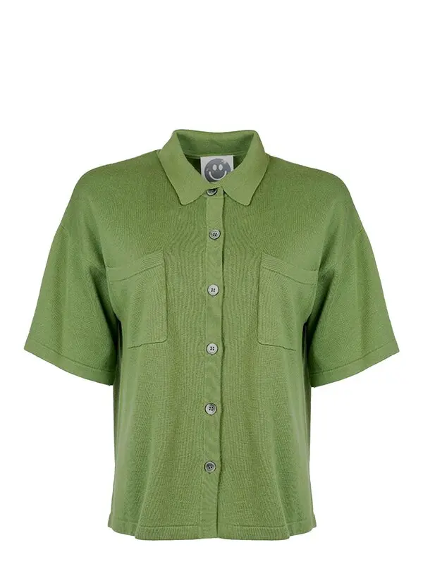 ZENZEE Silk Cashmere Boyfriend Short Sleeve Polo Shirt - Green