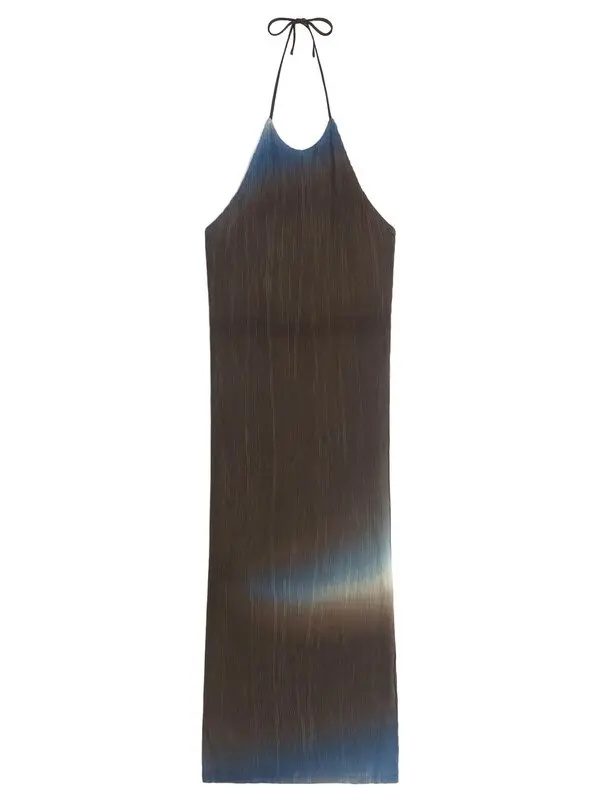 THINKING MU Pleated Midi Dress Glass Miriam - Brown