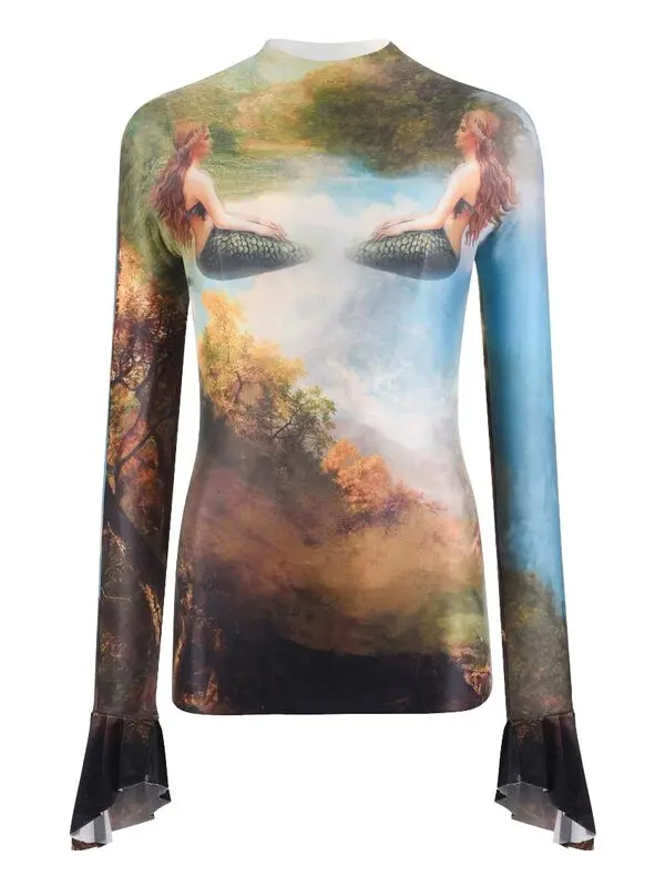 RIVERPEACE.CO Blue / Green Pisces Printed Top - Blue/green