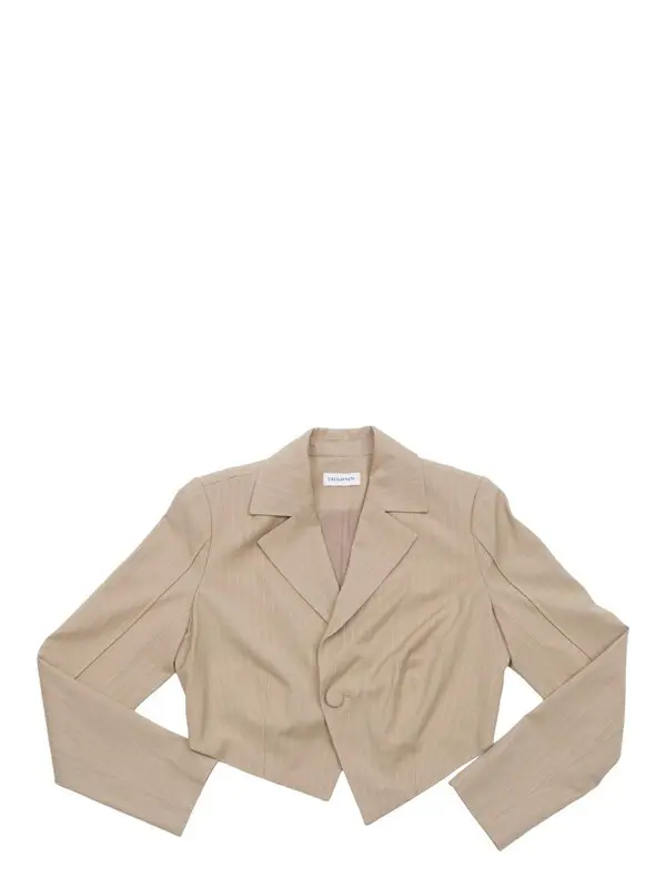 CIRCULAR PATH Neutrals Asymmetric Crop Pinstripe Blazer Beige-cream - Beige/white
