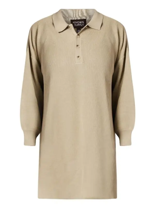 KNOWN SUPPLY Collared Button Sweater Dress Griffin Khaki - Green