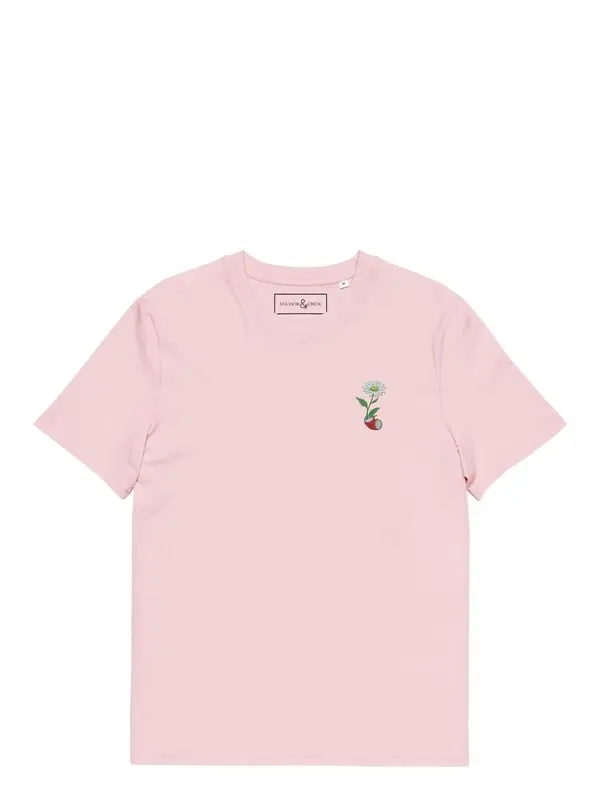ANCHOR & CREW Cotton Daisy Garden Dystopia Organic Cotton Embroidered T-shirt - Pink