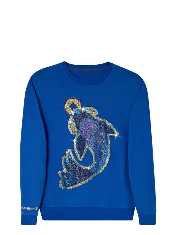 MIRACLES MANIFESTER Koi Fish Lucky Feng Shui Rhinestoned Sweatshirt - Blue
