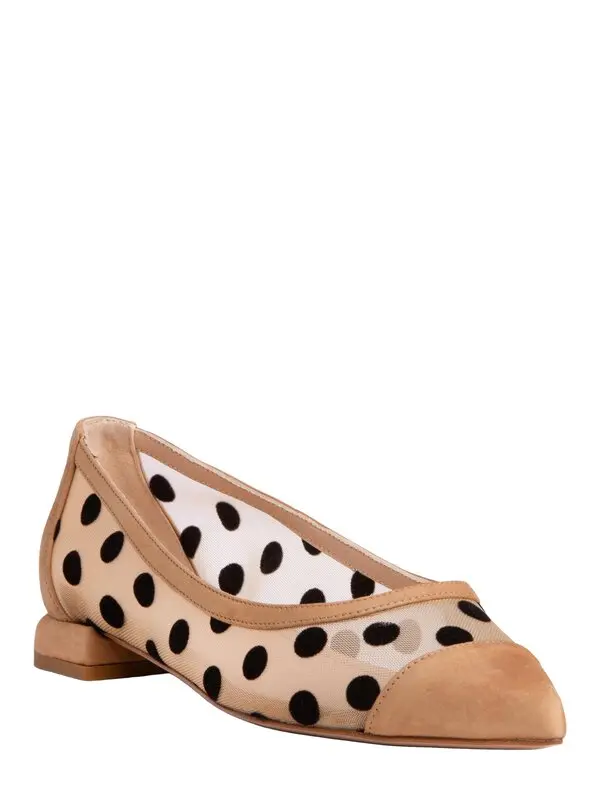 BEAUTIISOLES BY ROBYN SHREIBER Blake Suede Ballerina Polka Dots & Mesh Comfortable Work & Evening Sexy Flat - Brown