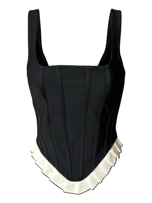 LONDON ATELIER BYPRODUCT Rib Knit Corset Top With Ruffle - Black