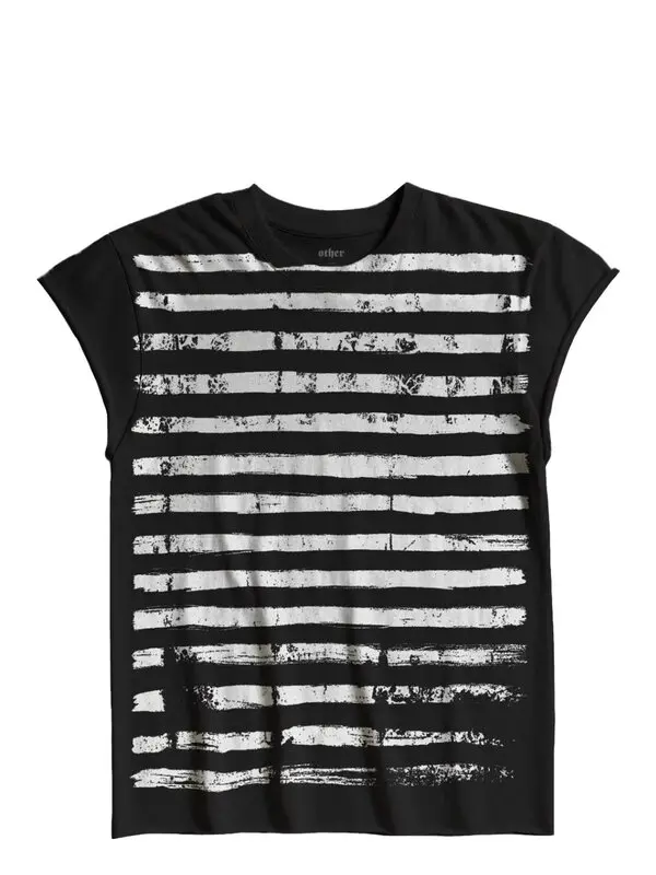OTHER UK Over Print Stripe Rocker Tee - Black