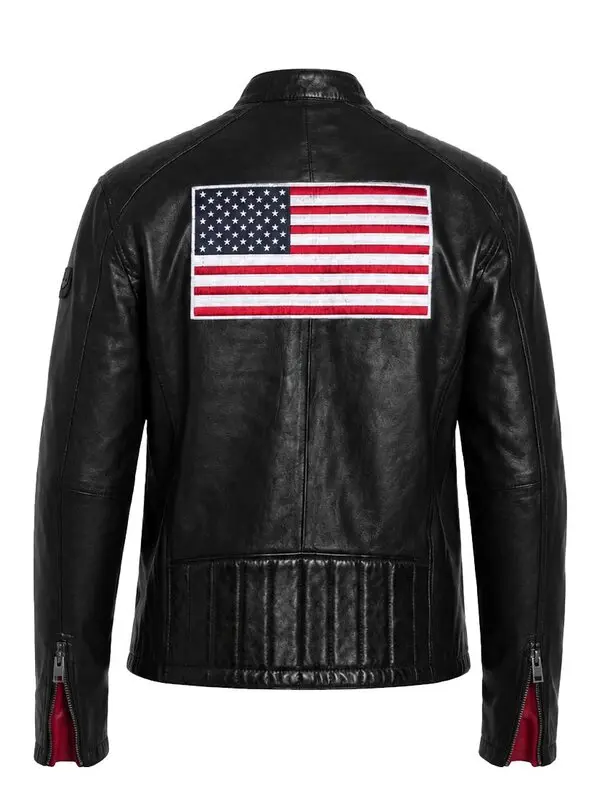 Mauritius American Flag Leather Jacket George - Black