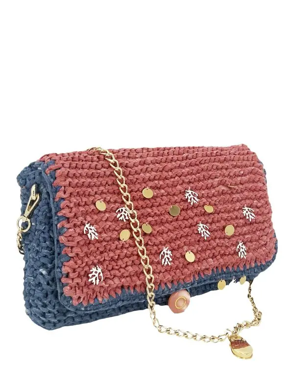 HILO DE MAR La Toja Hand Knitted Bag With Charms Coral & Blue - Pink