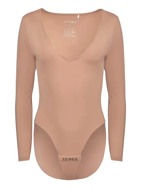 LUSCA Neutrals / Natalie Smooth Stretch V Neck Full Panty Magnetic Bodysuit - Brown