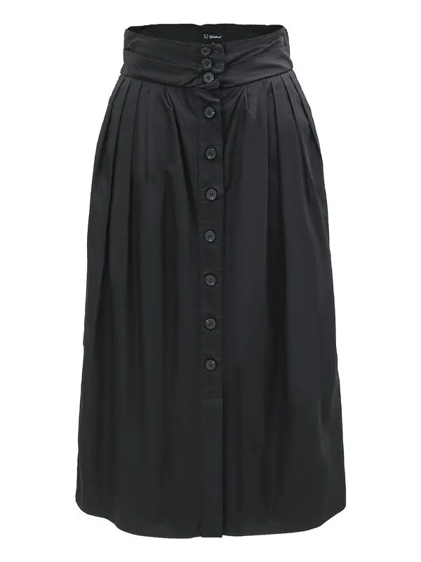 SMART AND JOY Buttoned Straight Skirt In Cotton - Black