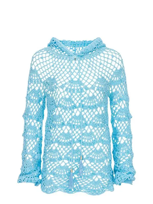 ANDREEVA Aqua Marine Handmade Crochet Hoodie - Blue