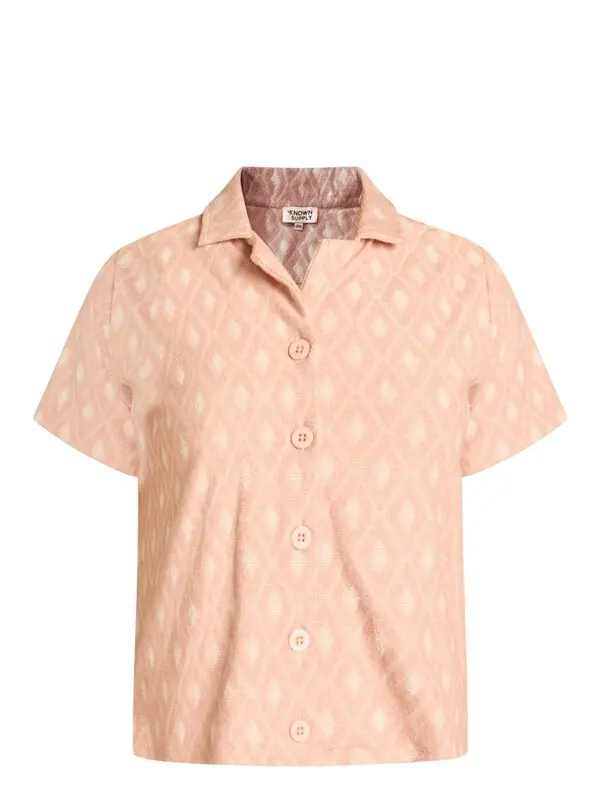 KNOWN SUPPLY Terry Cotton Button Up Shirt Cabana Tearose/pearl - Pink