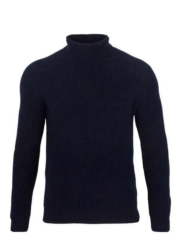 PAUL JAMES KNITWEAR Cotton Jacob Fisherman Rib Knit Roll Neck Jumper Navy - Blue