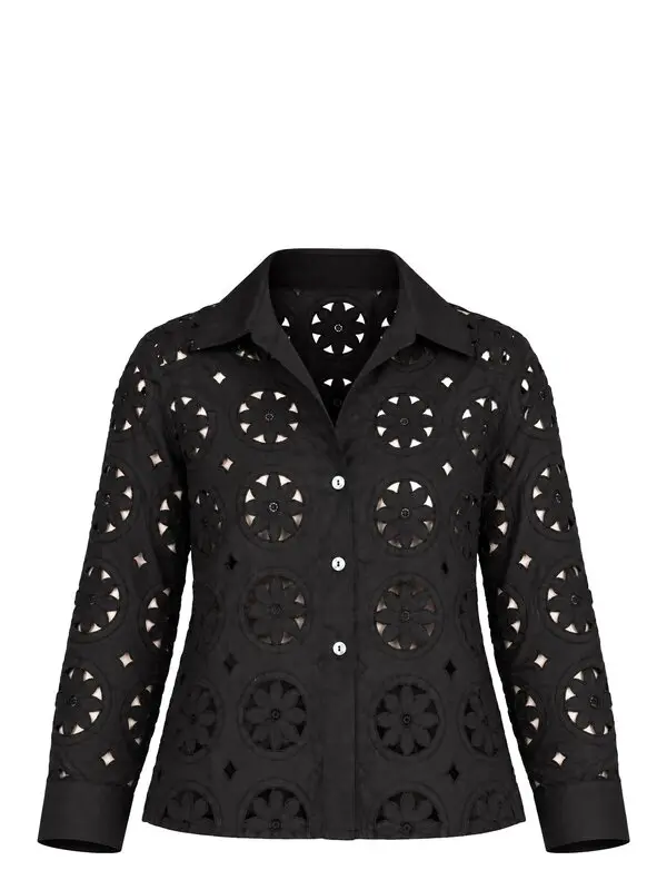 MARIELĒ Adelaide Sangallo Linen Blouse - Black