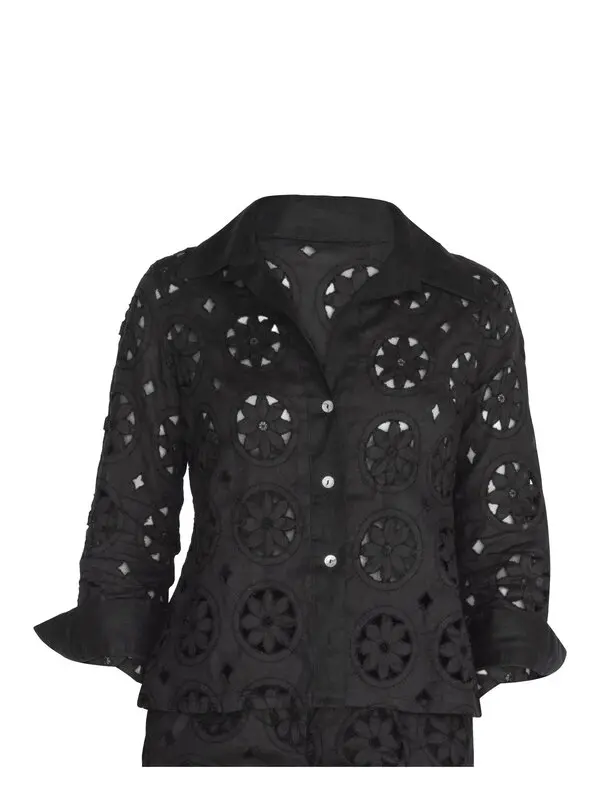 MARIELĒ Adelaide Blouse Sangallo Linen Black - White