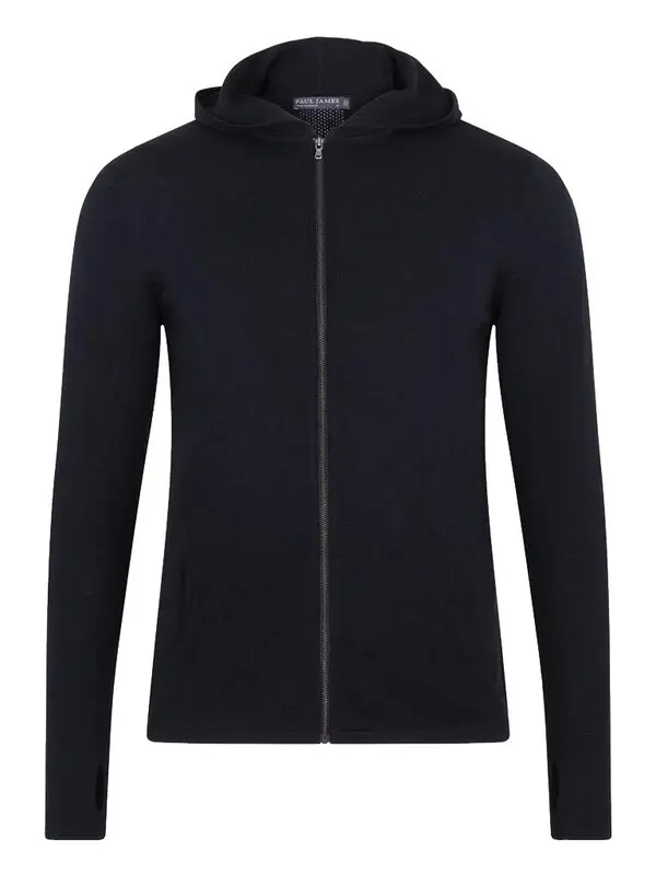 PAUL JAMES KNITWEAR Heavyweight Merino Helios Activewear Hooded Jumper - Black