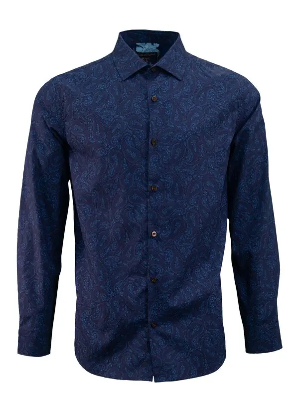 LORDS OF HARLECH Nigel Perugia Paisley Shirt Navy - Blue