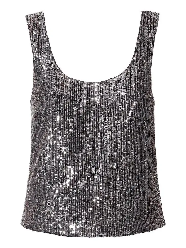 AGGI BY HALEWSKI Raya Diamond Sequin Party Tank Top - Silver