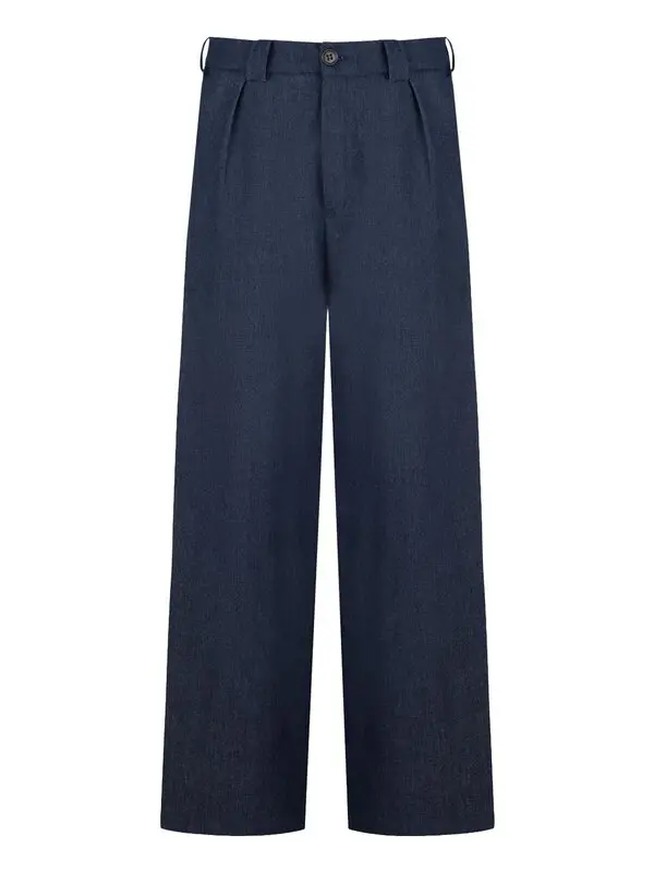 GUNDA HAFNER LTD Navy Denim Cotton Wide Leg Trousers - Blue