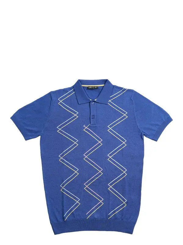 EIGHT X Zig Zag Knit Polo - Blue