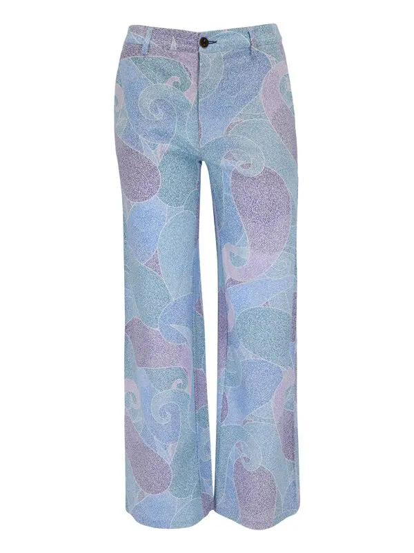 LORDS OF HARLECH Pheobe Grain Paisley Teal Wool Wide-leg Pant - Blue