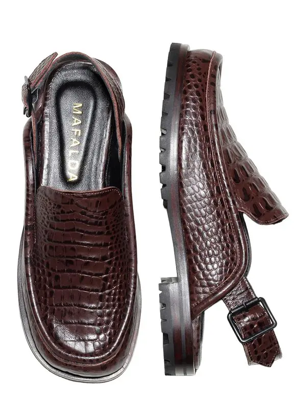MAFALDA Dominic Croco Textured Slingback Loafer - Brown