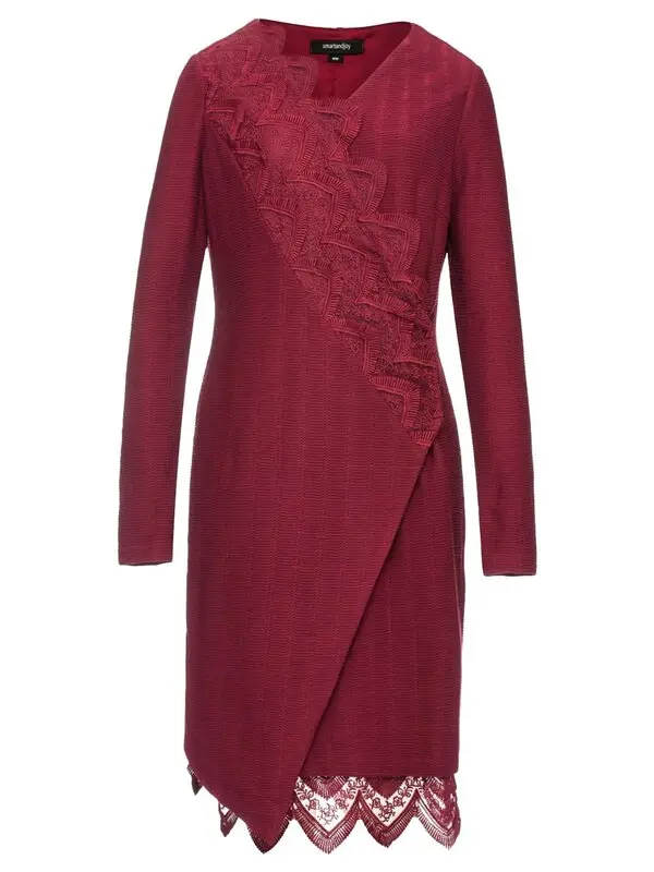 SMART AND JOY Lace Edge Knitted Wrap Dress - Red